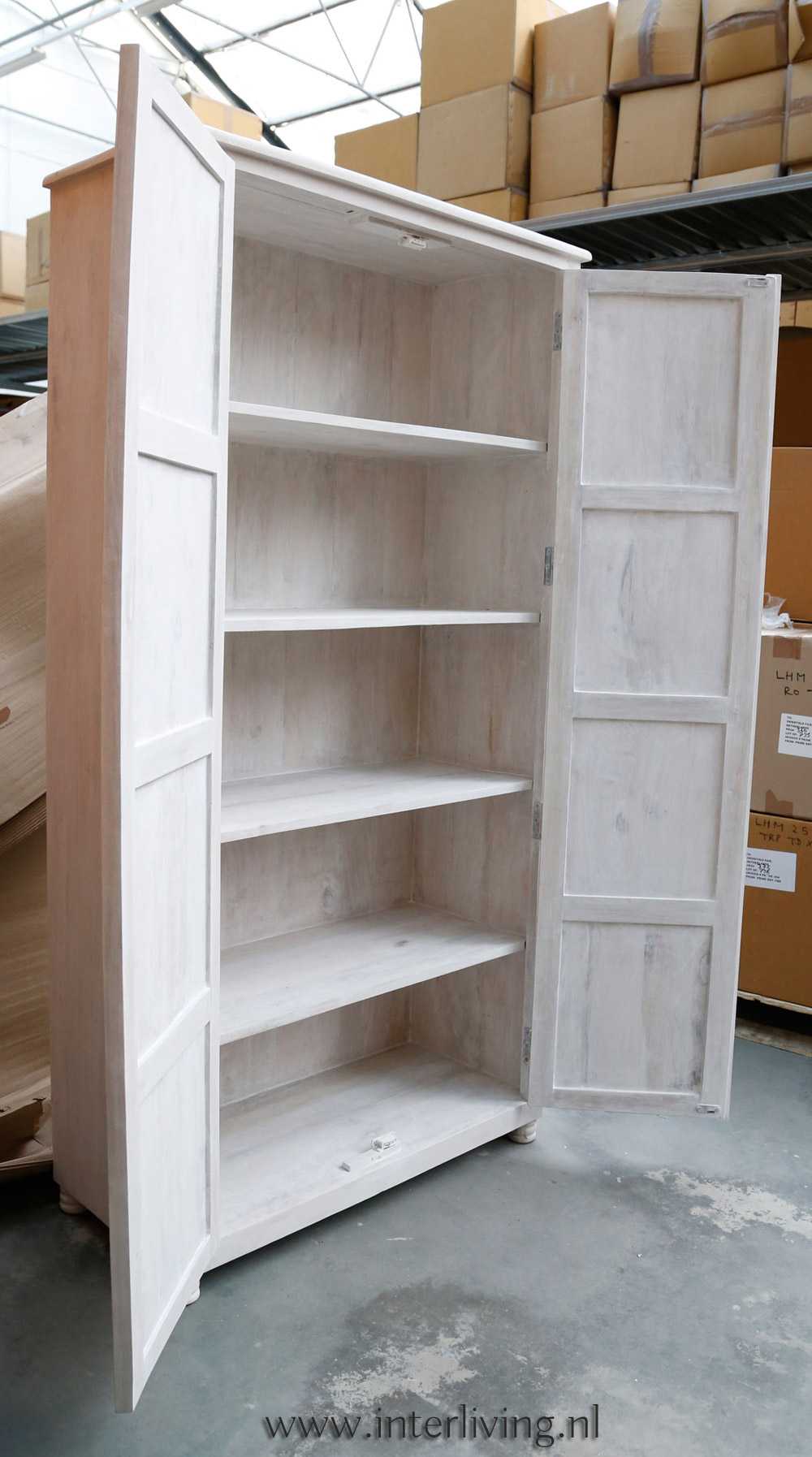 Scandi Boho kast: oosterse witte servieskast , Indiaas houtsnijwerk