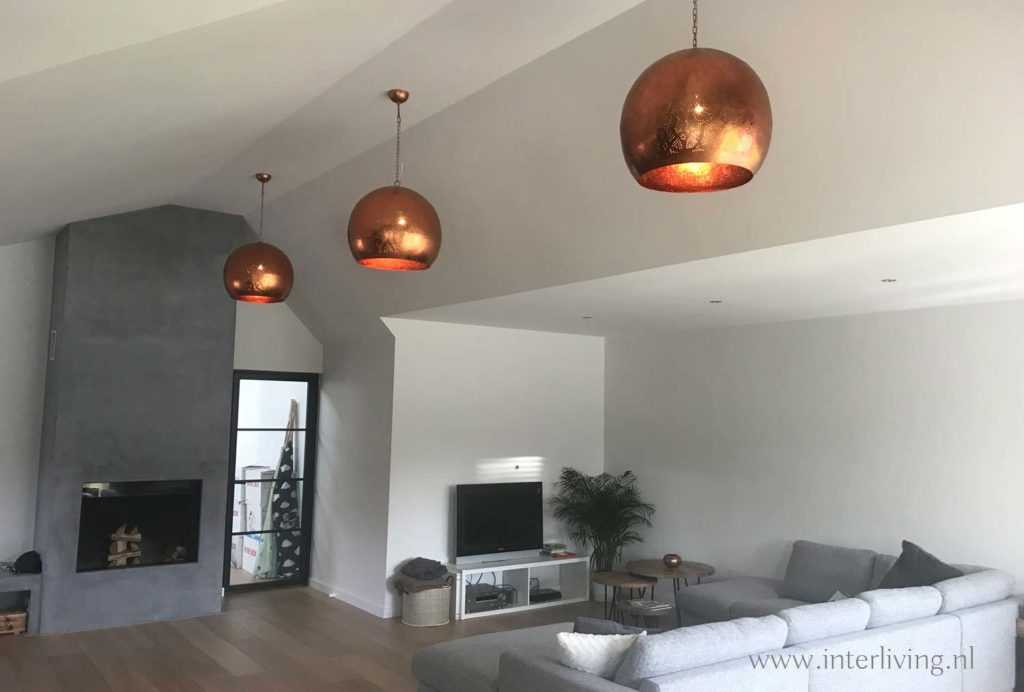 Koperen lampen met oosters patroon! - open hanglamp voor hoog plafond